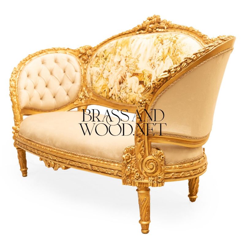 كنبة أنتيك 2 مقعد – جوبلان تركي | براس آند وود للأثاث الكلاسيكي