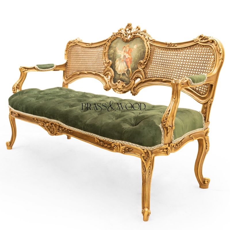 كنبة ٢ مقعد كانيه - أخضر | براس آند وود للأثاث الكلاسيكي