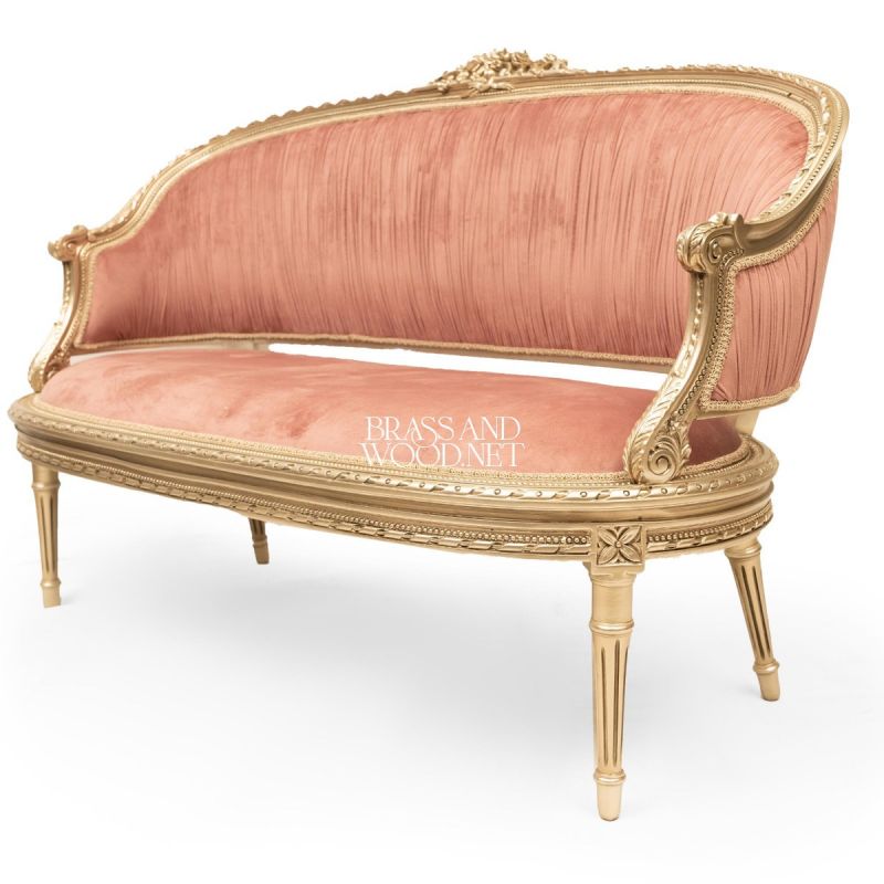 كنبة ٢ مقعد أنتيك - ذهبي | براس آند وود للأثاث الكلاسيكي